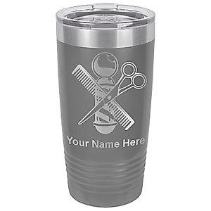 LaserGram 20oz Vacuum Insulated Tumbler Mug, Barber Shop Pole, Personalized Engraving Included (Gray)