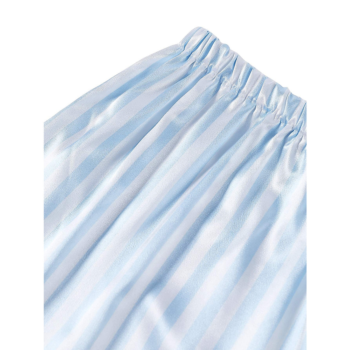 LYANER Women's Striped Silky Satin Pajamas Short Sleeve Top with Shorts Sleepwear PJ Set Light Blue Small