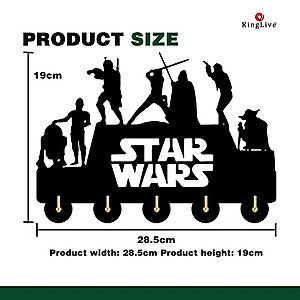 Star Wars Wall-Mounted Key Hooks for Wall, Key Rack Star Wars Key Holder for Wall Decorative with 5 Hooks, Wooden Home Wall Decor for Entryway Hallway