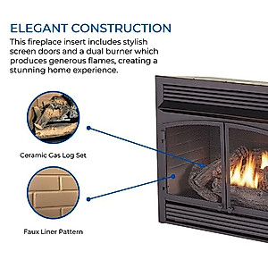 Duluth Forge Dual Fuel Ventless Gas Fireplace Insert, Remote Control, 6 Fire Logs, Use with Natural Gas or Liquid Propane, 32000 BTU, Heats up to 1500 Sq. Ft., Black