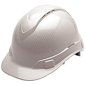 Pyramex Vented Cap Style Ridgeline Patterned Hard Hat with 6 Point Ratchet Suspension and Hard Hat Tote - Shiny White