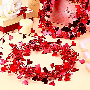 Chuangdi 2 Pieces Red Heart Tinsel Valentine's Day Garlands Heart Shaped Tinsel Garlands Valentines Love Hanging Garlands Decoration for Wedding Party Valentine's Day Decor