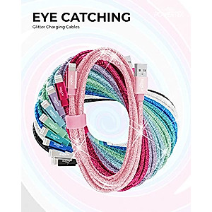 LIQUIPEL Powertek Glitter MFi Certified Charger Compatible for Apple iPhone, iPad, 6ft Cable, Lightning to USB Cable Cord, Fast Charging Lightning Cable (Pink)