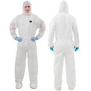 VVicogard Protective Overalls Disposable Coveralls, Front Zipper Elastic Waistband & Cuffs Ankles, SMS Isolation Coverall Suit with Hood for Hospitals, Laboratories, Medical