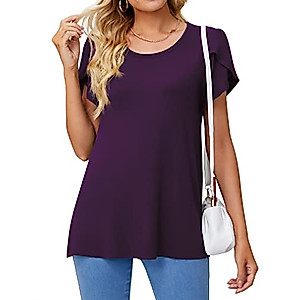 DILIUXING Womens Tops Crew Neck Short Sleeve Shirts Summer Casual Solid Tunic Tshirt, Purple, XX-Large