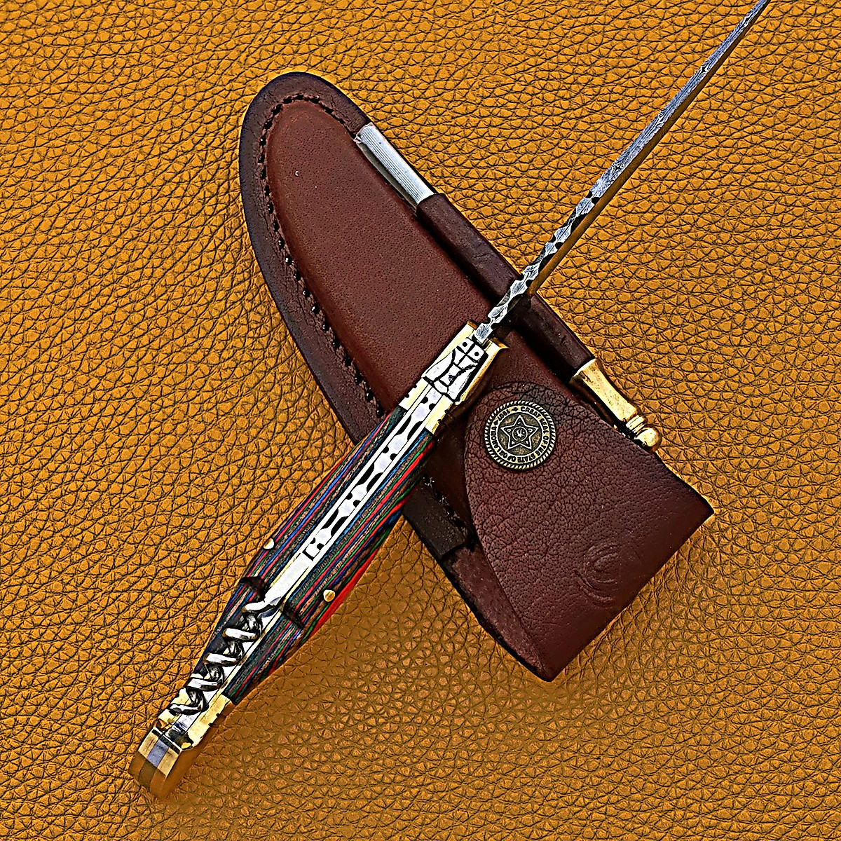 Smart & Sharp Custom Handmade Damascus Steel Folding Knife Pocket Knife AR17418Multi Colored wood Multi