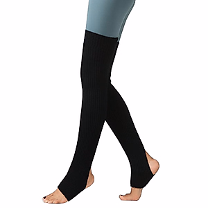 CHUNG Women's Over Knee Thigh High Warm Leg Warmers Stirrup Thermal 80s Long Socks Yoga Ballet Dance-Black