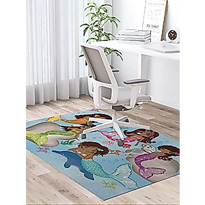 Radixnine Girls Bedroom Rugs Mermaid Room Rugs Bedroom Rugs Black Girls Large Area Rugs Teenage Girls Room Decor Anti-Slip Comfort Floor Mats Lounge Chair Rugs 39 * 59 Inches