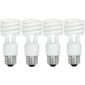 Satco S6235 Mini Spiral Compact Flourescent Light Bulb 13W 2700K Warm White CFL 4/PK