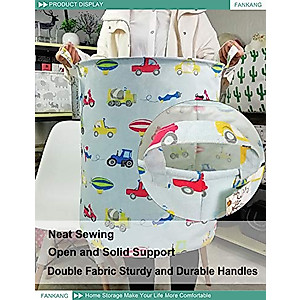 FANKANG Storage Basket, Nursery Hamper Canvas Laundry Basket Foldable with Waterproof PE Coating Large Storage Baskets for Kids Boys and Girls, Office, Bedroom, Clothes,Toys（Car）