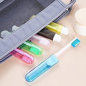 Fengek 10 Pieces Travel Toothbrush Kit, Mini Folding Toothbrushes with Case Portable Camping Toothbrush for Adults Travel, Hiking, Business Trip, 2 Styles 9 Colors