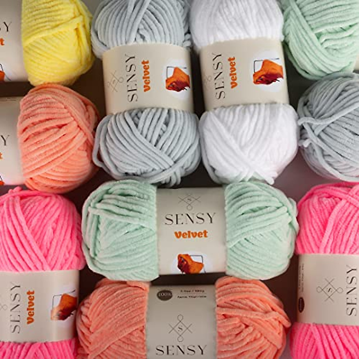 Sensy Velvet Yarn for Crocheting, Baby Blanket Yarn, Chenille Yarn, Amigurumi Yarn, 3.5 oz, 132 Yards, Gauge 5 Bulky (Salmon)