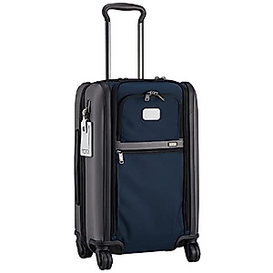 TUMI Alpha International Dual Access 4-Wheeled Carry-On Luggage - Rolling Suitcase for Men and Women - Luggage Carry-On with 4 Spinner Wheels - Rolling Luggage with Security Zippers - Navy/Grey