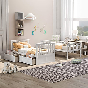 Harper & Bright Convertible Wood Twin-Over-Twin Bunk Bed with Storage Drawers and Ladder - Can Be Divided Into Two Daybeds (White)