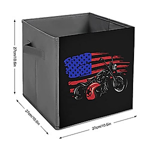 Chopper Motorcycle American Flag Storage Bin Foldable Cube Closet Organizer Square Baskets Box with Dual Handles
