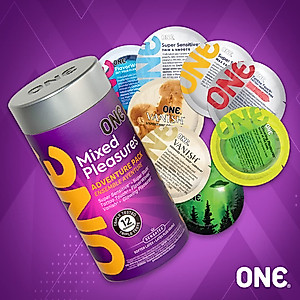 ONE® Condoms Mixed Pleasures™ | Variety Condom Pack | Thin Condoms, Glow in The Dark Condoms, Studded Condoms | 12 Pack