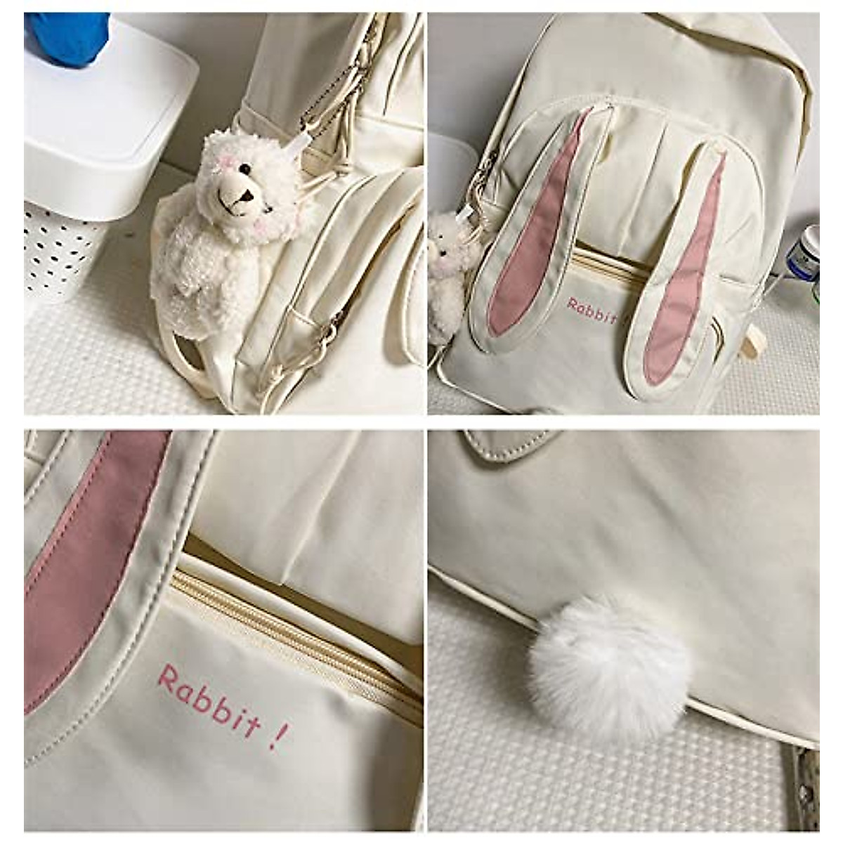 VTYUBX Kawaii Bunny Ear Backpack with Cute Bear Pendant for Girl School Bag Book Bag Travel Backpack for Student Teen Lolita JK (Blue,Large) (01)