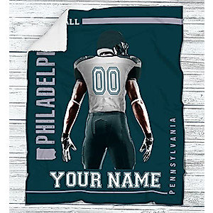 Personalized Football Throw Blanket, Philadelphia Football Blanket, Custom Football City Blankets, Customized Name Number, Gift to My Son Blanket from Mom, Dad, Birthday Gift, Sports Fan Gifts