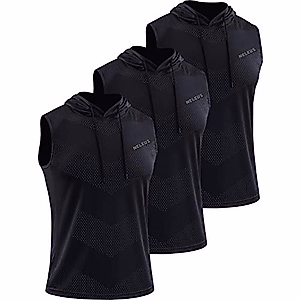 NELEUS Men's Workout Tank Tops Sleeveless Running Shirts with Hoodie,5098,3 Pack,Black/Black/Black,2XL