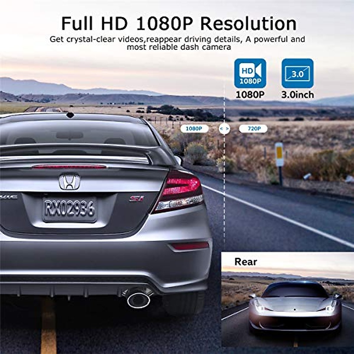 ORSKEY Dash Cam Front and Rear 1080P Full HD Dual Dash Camera in Car Camera Dashboard Camera Dashcam for Cars 170 Wide Angle with 3.0" LCD Display Night Vision and G-Sensor【2023】