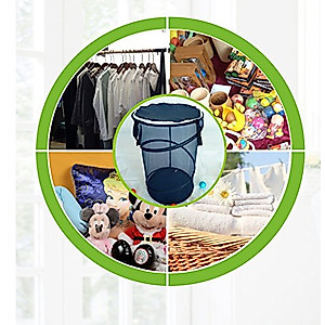 WDHome Mesh Pop-Up Laundry Hamper,Collapsible Laundry Basket for Dirty Clothes, Children's Toys Basket,Toy Box Organizer - with Handle and Zippered Lid, 16 x 23 Inch-Blue