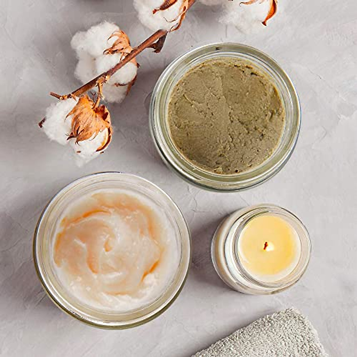 Bumobum 2 oz Glass Jars with Lids, 48 pack Clear Round Small Containers with White Lids, Blank Labels & Inner Liners, Empty Cosmetic Containers for Sample, Powder, Cream