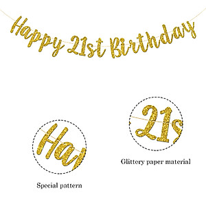 Happy 21st Birthday Banner Gold Glitter for Cheers to 21 Years Banner, 21st Birthday Party Decorations Supplies