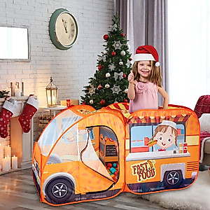 Kiddzery Food Truck Play Tent - 54 Pc. Food Set Pop Up Playhouse - Pretend Play Toys for Toddlers - Ball Pit Playset - Indoor & Outdoor Toy Tents for Kids - Trucks for Boys & Girls