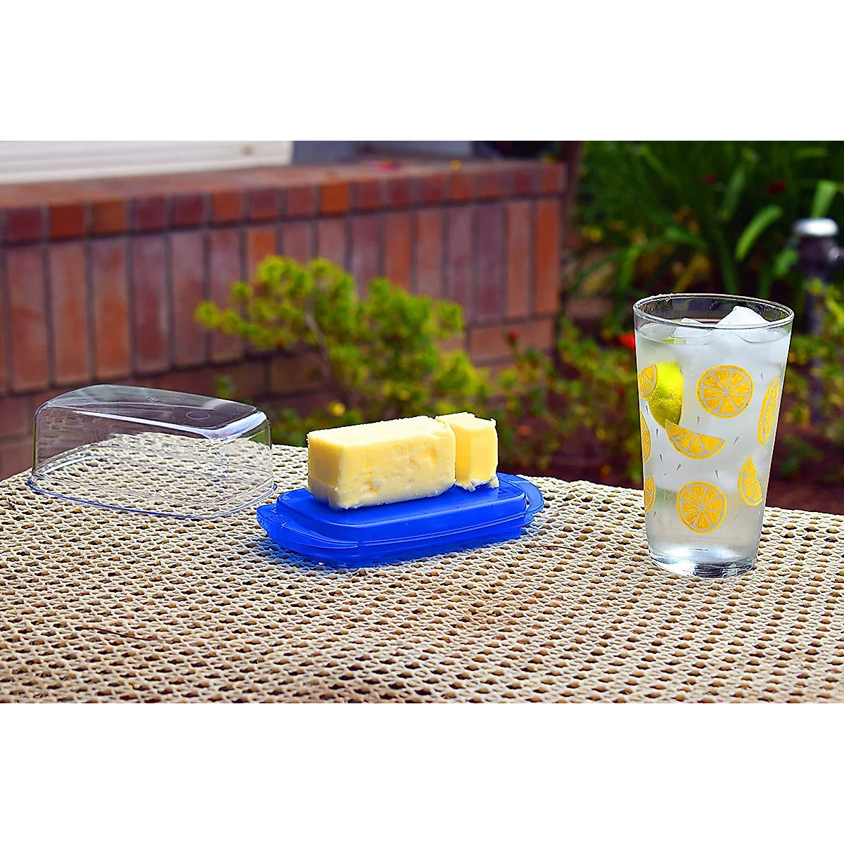 Sana Enterprises Butter Dish (Blue) with Lid (Clear) Lightweight Butter Keeper with Cooling Pack for Keeping Butter, Margarine, Spreads, Or Cheeses Cool and Fresh, Ideal for inside & outside Dining