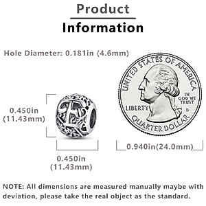 Initial Letter Fits Pandora Bracelets 925 Sterling Silver A-Z Bracelet Charms Alphabet Charms for Bracelets Necklace DIY Anklet Bead Charms for Women Birthday Gifts