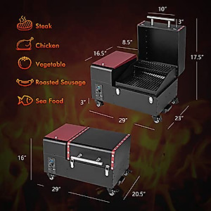 ORALNER Portable Pellet Smoker Grill on Wheels, 8 in 1 Tabletop Outdoor BBQ Grill for Tailgating RV Travel Camping Cooking, Small Wood Pellet Meat Smokers w/LED Display, Temperature Probe