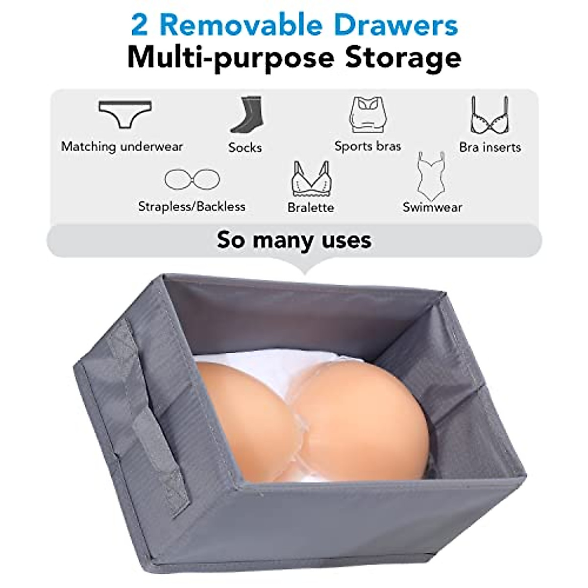 TreeHouse London Hanging Wig Organizer for Closet – Wig Storage for Multiple Wigs, Hair Extensions & Wig Accessory Holder – Space Saving Hanger Rack - with 2 Drawers (Gray)