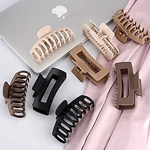 LuSeren Hair Clips for Women 4.3 Inch Large Hair Claw Clips for Women Thin Thick Curly Hair, Big Matte Banana Clips,Strong Hold jaw clips,Neutral Colors