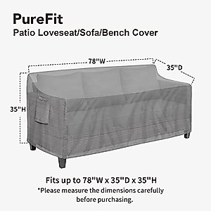PureFit Outdoor Couch Cover Waterproof Patio Sofa Furniture Covers, 3-Seater Outdoor Cover with Air Vent and Handles, 78W x 35D x 35H Inches, Gray