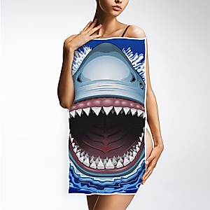 Bolaz Hand Towels Bath Towels for Bathroom Washcloths Face Cloths Cotton Shark Jaws Attack Mouth Animal Decorative Absorbent Soft 30x15in