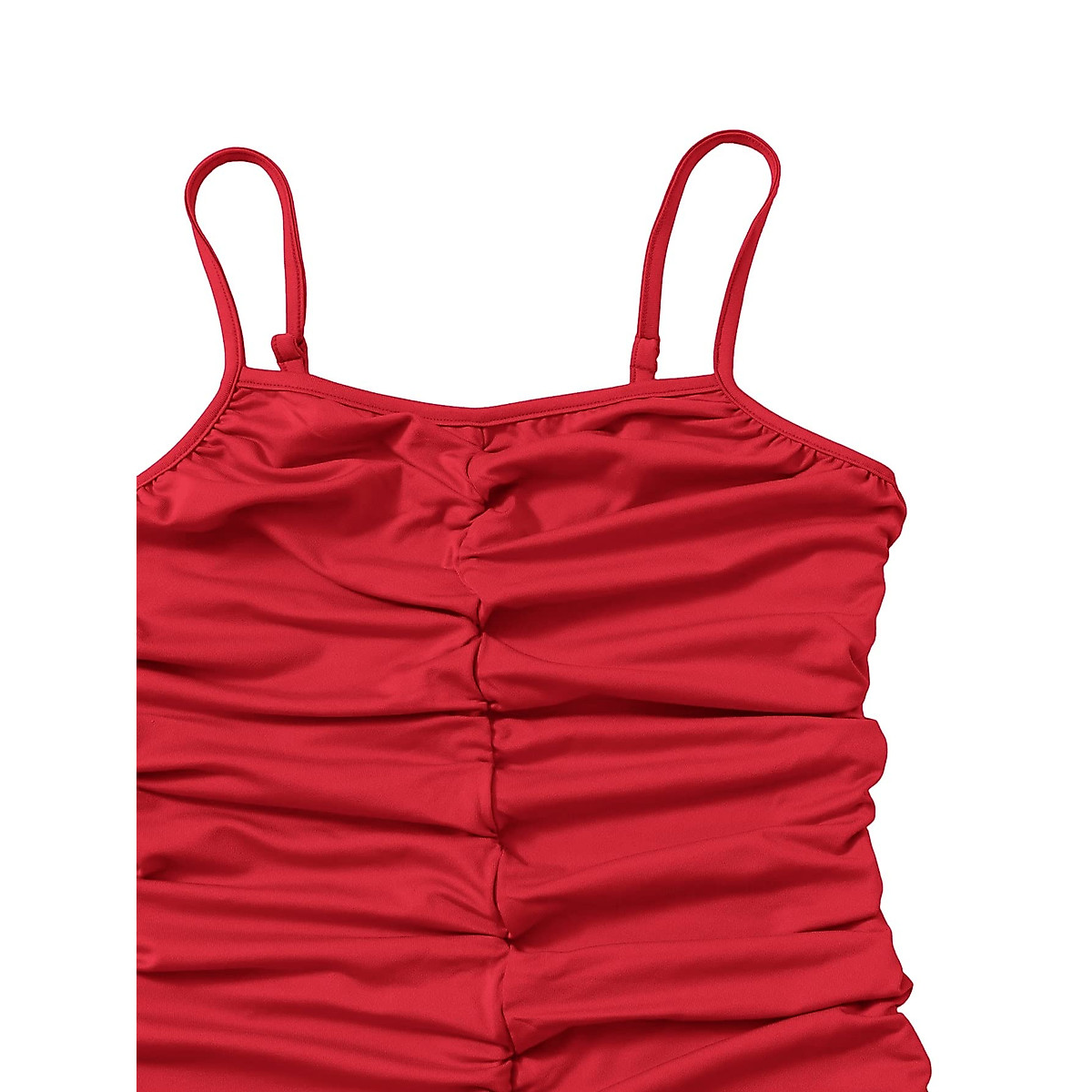 SweatyRocks Girl's Spaghetti Strap Solid Ruched Slim Fitted Cami Short Dress Red 12-13Y