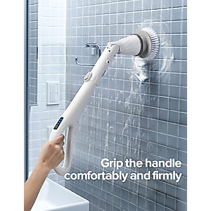 Electric Spin Scrubber, 2023 New Cordless Shower Scrubber with LED Display, Power Scrubber with Detachable Extension D-Shape Handle, Cleaning Brush for Bathroom Tile Tub Shower Grout