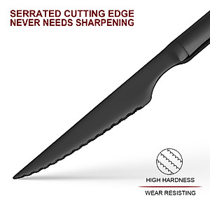 culterman black steak knives Ultra-Sharp Stainless Steel Cutlery Set,Dinner Knives 6-Piece Stainless Steel kitchen Serrated Best Steak Knife (Black)