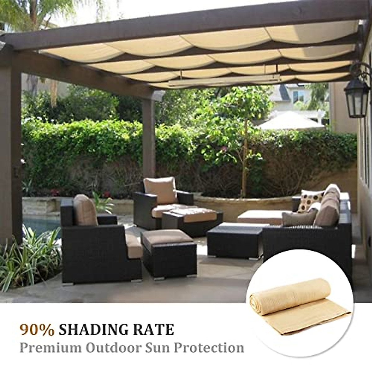 Javneo Sun Shade Cloth with 90% UV Protection for Garden, Patio, Deck, and Pergola, Outdoor Sunblock Shade Cloth with Reinforced Grommets, Wheat 8 * 20