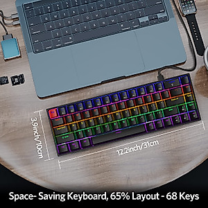 TEWELL 68 Keys Wired Compact Mechanical Gaming Keyboard with Audible Click Sound Blue Switches, Rainbow Backlit Portable Computer Keyboard for Windows Gaming PC