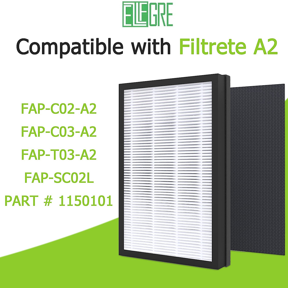 EzLfGre 2-Pack A2 H13 HEPA Replacement Filter, Compatible with Filtrete 3M A2 Room Air Purifier FAP-C02-A2, FAP-C03-A2, FAP-T03-A2, FAP-SC02L, Part No.1150101
