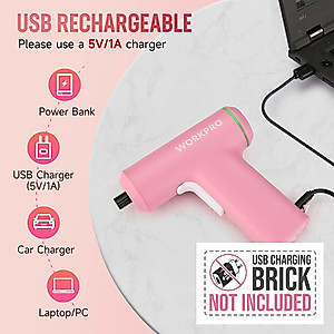 WORKPRO Electric Cordless Screwdriver Set, 4V USB Rechargeable Lithium-ion Battery Power Screwdriver Kit with LED Light, Screw Gun with 28pcs Accessories for Home, Office, Apartment Repair - Pink