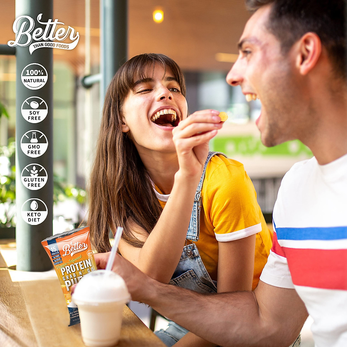 Better Than Good Savory Keto, Gluten-Free Baked Cheddar Protein Puffs (4-Pack) - Paleo, Low Sugar, Low Calorie, Diabetic Friendly Snacks | 15g Protein & 2 Servings of Fruits & Veggies