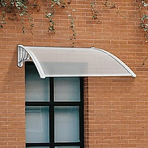 MCombo 39 inch x 38.6 inch Window Awning Outdoor Polycarbonate Hollow Sheet Door Patio Canopy (Clear Hollow Sheet/Pure Bracket+Grey Aluminum Fixing Bar)