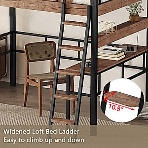 Full Size Loft Bed with Desk and Storage Shelf, Metal Loft Bed Full Size with Wider Ladder and Full Length Guardrail, Full Size Loft Bed for Kids, Teens, Full Size Loft Bed Black+Natural