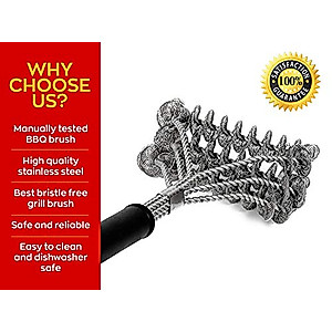 Grill Brush Bristle Free for Safe Cleaning | Grill Cleaner Brush for Gas/Porcelain/Charbroil Grates | Rust-Free Stainless Steel BBQ Brush for Grill Cleaning 17" | BBQ Grill Accessories Gifts for Men