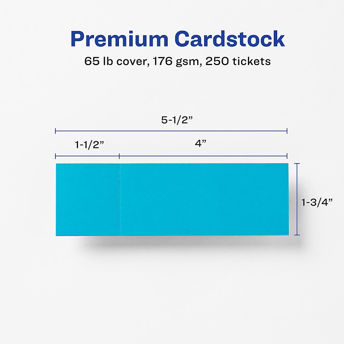 Avery Printable Tickets, Bright Blue Colored Cardstock, 1.75" x 5.5", Laser/Inkjet, 250 Tickets (16436)