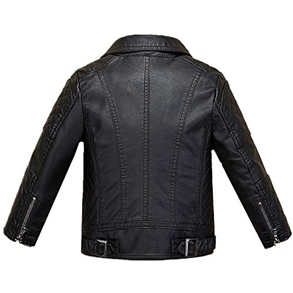LJYH Boys Girls Fashion Collar PU Leather Jackets Kids Black Outdoor Zipper Coats 7/8yrs