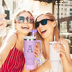 MOTEERLLU 6pcs Stanley Cup Accessories Set,Bow Straw Cover for Stanley Cup 30oz 40oz, Including Straw Topper,Spill Proof Stopper,Sparkly Silicone Boot Set,Handle Charm,Initials Sticker (A)