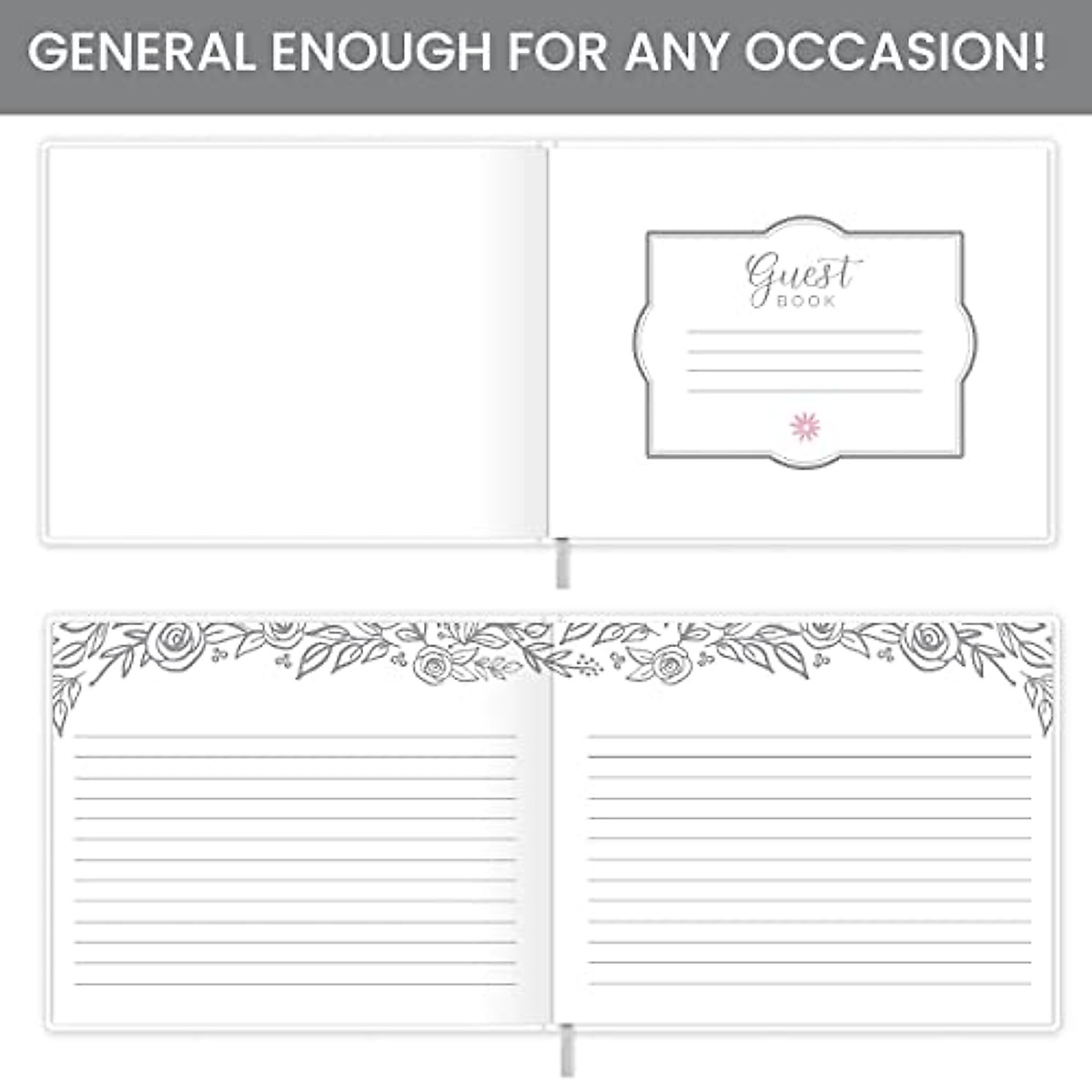 bloom daily planners Wedding Guest Book (120 Pages) - Lined Sign-in Registry Guestbook & Keepsake - Hard Cover with Silver Foil, Gilded Edges and Bookmark - 7” x 9" - Silver Floral